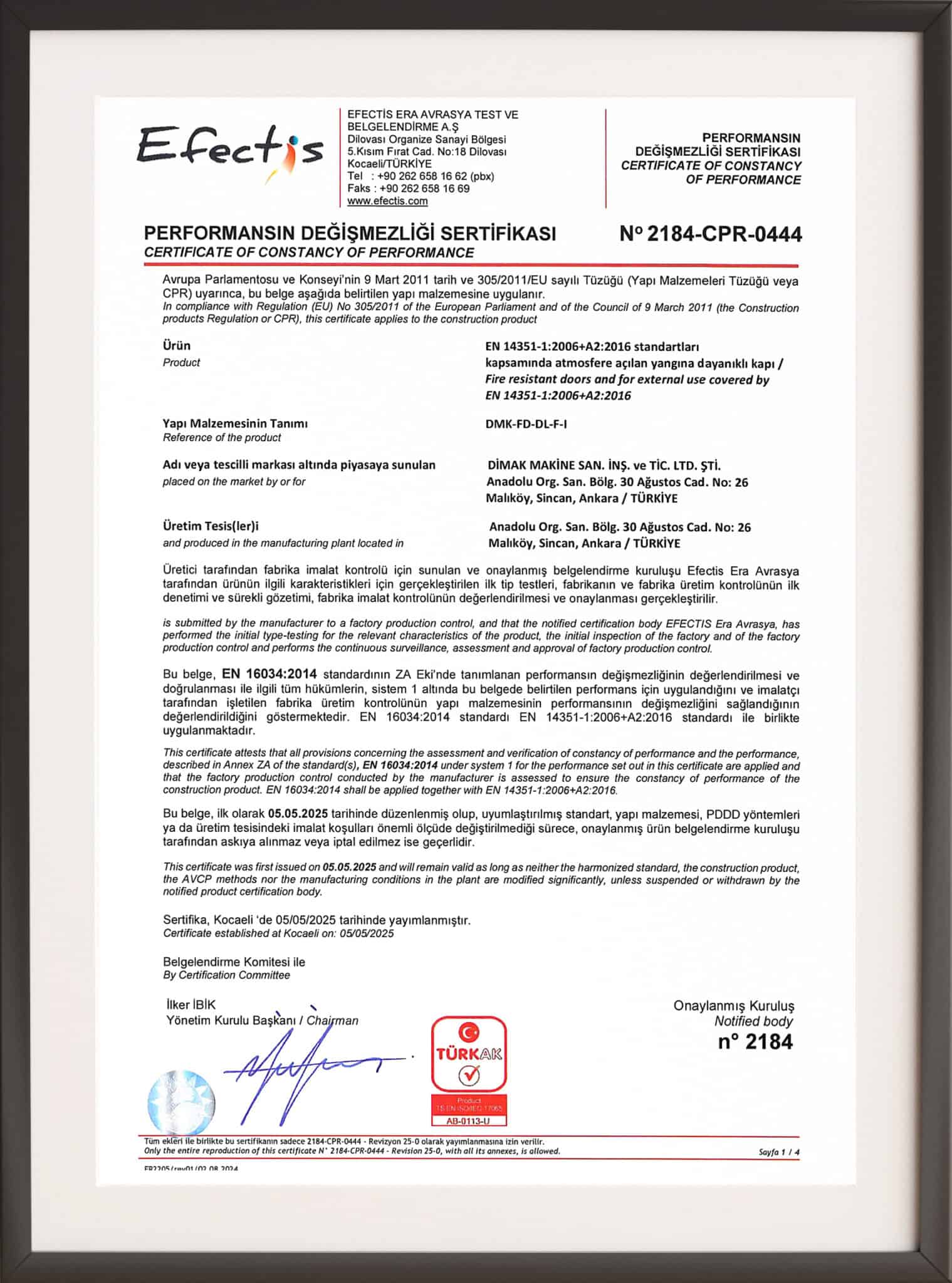 Fire Rated Steel Door Certificates | Dimak Fire Doors
